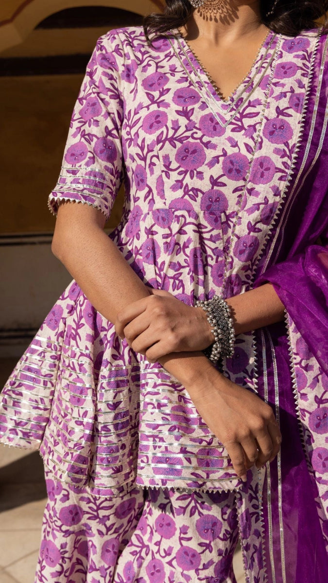 AAFREEN COTTON BLOCK PRINT SHARARA SET