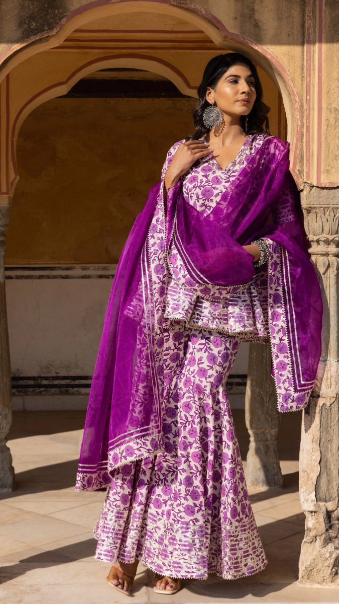 AAFREEN COTTON BLOCK PRINT SHARARA SET